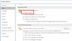 Outlook 2016: Turn Mail Notification Sound On/Off