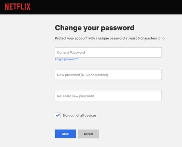 Netflix: Change Password - Technipages