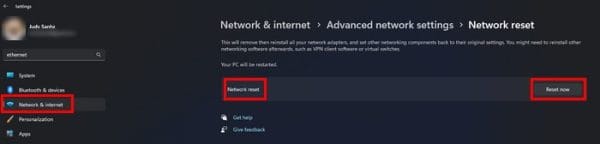 Windows 10: Reset Network Adapter