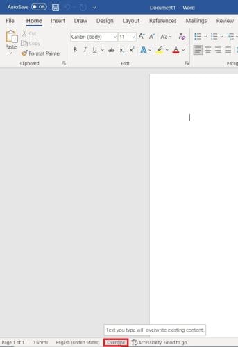 Word 2016: Text is Overwritten When Typing
