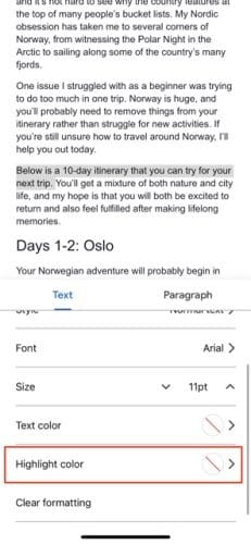 Google Docs: Highlight Text