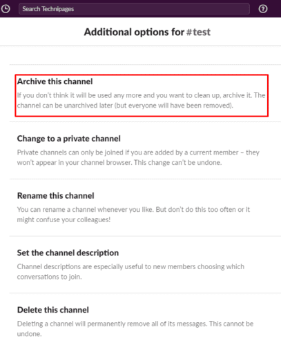 Slack: How to Archive a Channel - Technipages