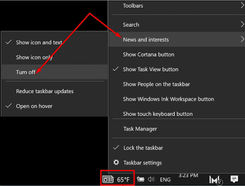 Remove Weather and News from Windows 10 Taskbar - Technipages