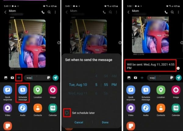 How to Schedule a Text Message for Later - Galaxy S21 - Technipages