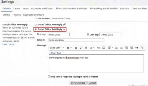 How to Set up a Vacation Reply in Gmail - Technipages