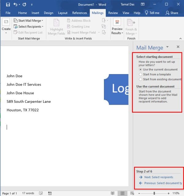 How to Mail Merge From Excel to Word in 2 Ways - Technipages