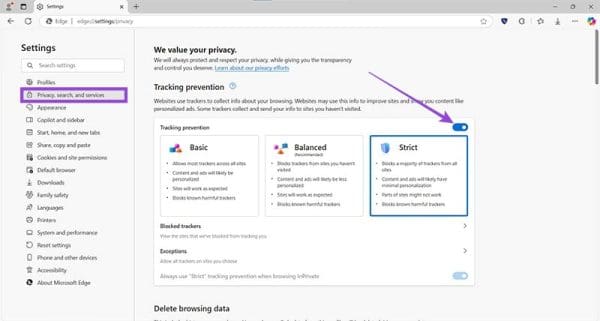 How to Change Security Settings in Microsoft Edge - Technipages