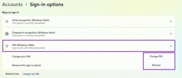 Steps to Disable and Enable PIN Codes in Windows 11 - Technipages